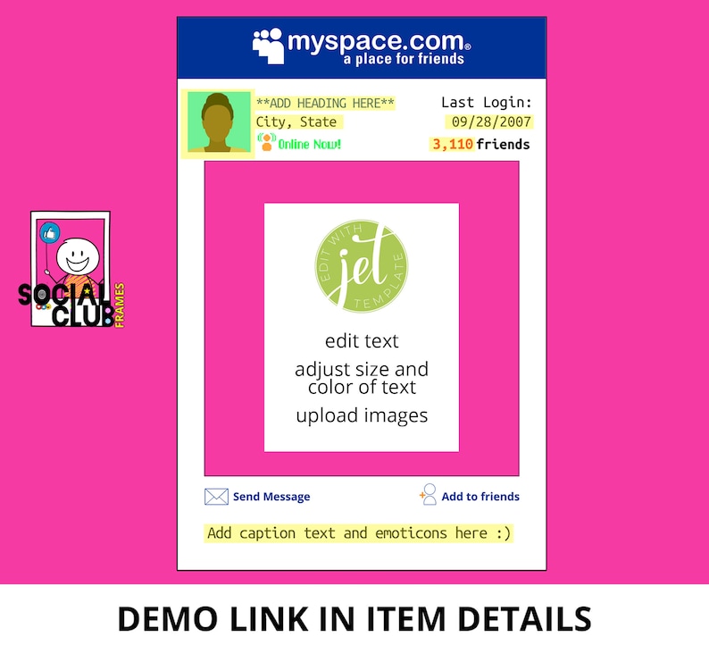 Myspace Selfie Frame Social Media Photo Booth Prop Editable - Etsy