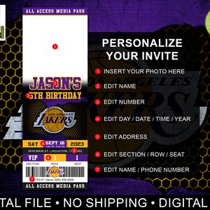 Los Angles Lakers Invitation, Lakers Invite, Basketball Invitation ...