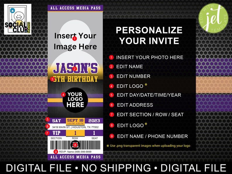 Los Angeles Lakers Birthday Invitation: Sports Ticket (digital Download ...