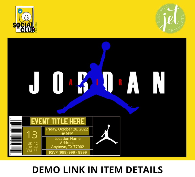 Jordan Birthday Invitation, Editable, Printable, Jet Template - Etsy