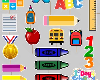 34 Back to School Photo Booth Props Gold and Black - INSTANT DOWNLOAD ...