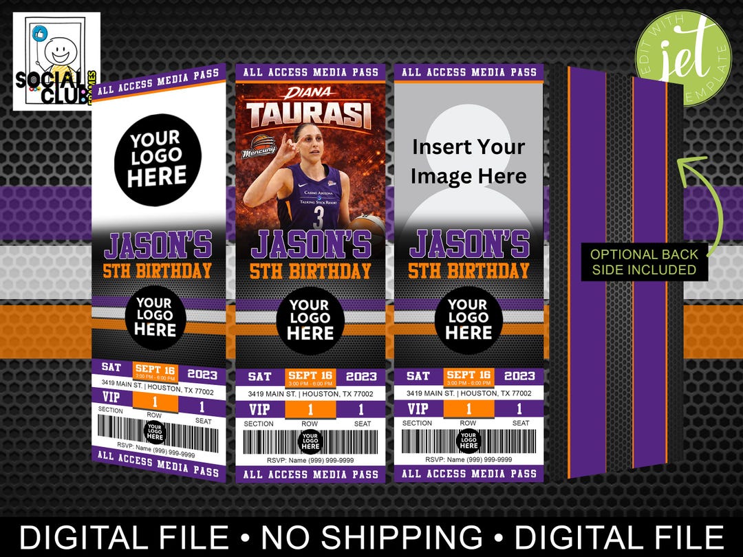 Phoenix Mercury WNBA Birthday Ticket Invitation | Editable Basketball ...