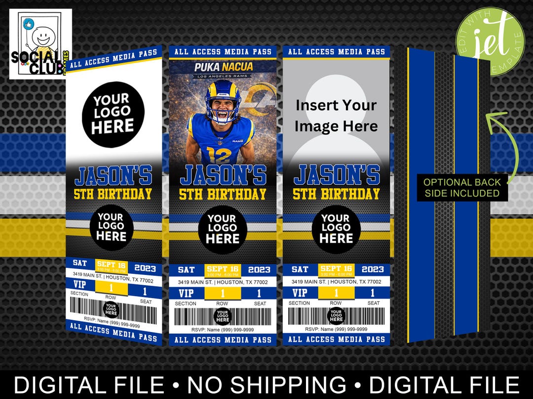 Los Angeles Rams Birthday Ticket Invitation | Editable Football Party ...