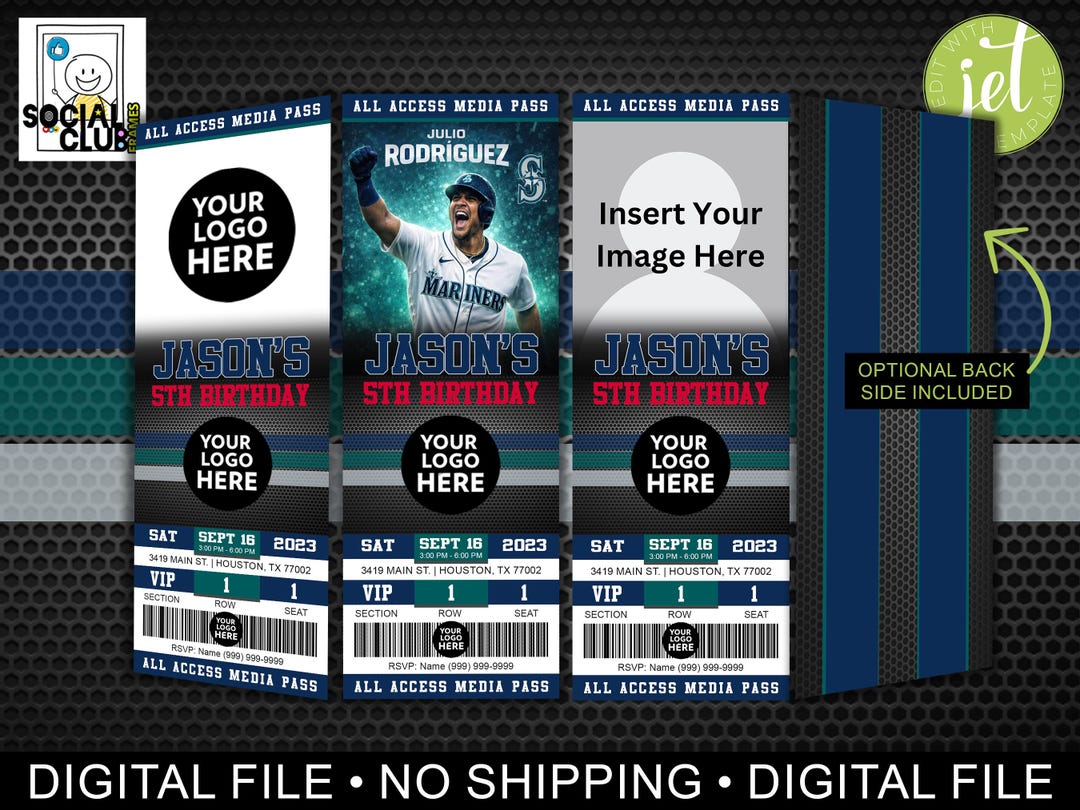 Seattle Mariners Birthday Ticket Invitation | Editable Baseball Party ...