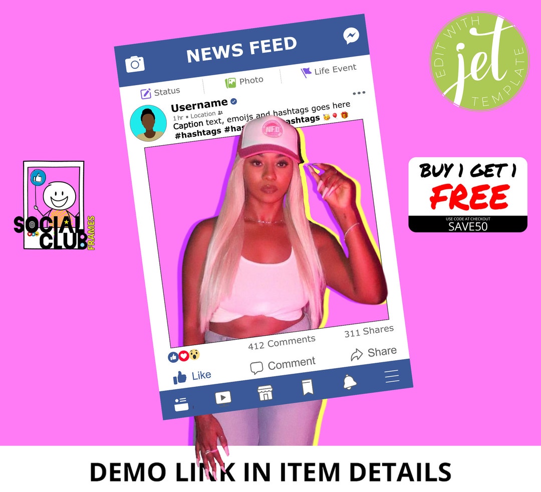 Facebook Selfie Frame, Social Media Photo Booth Prop, Editable ...