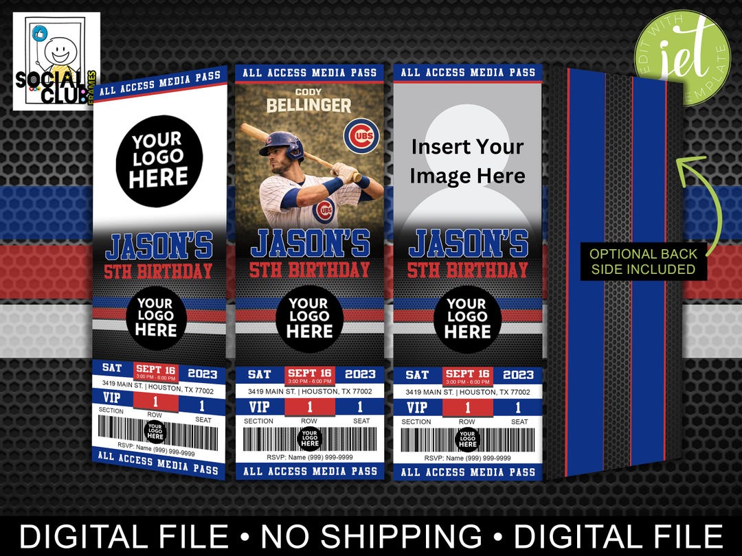Chicago Cubs Birthday Ticket Invitation | Editable Baseball Party ...