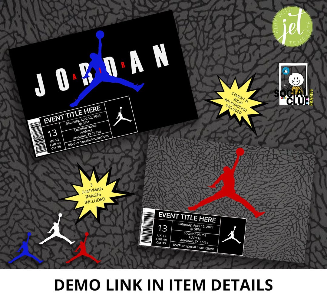 Jordan Birthday Invitation, Jet Template, Digital File, Electronic ...