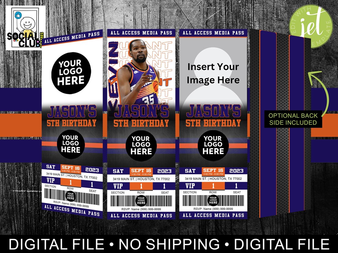 Phoenix Suns Birthday Ticket Invitation | Editable Basketball Party ...