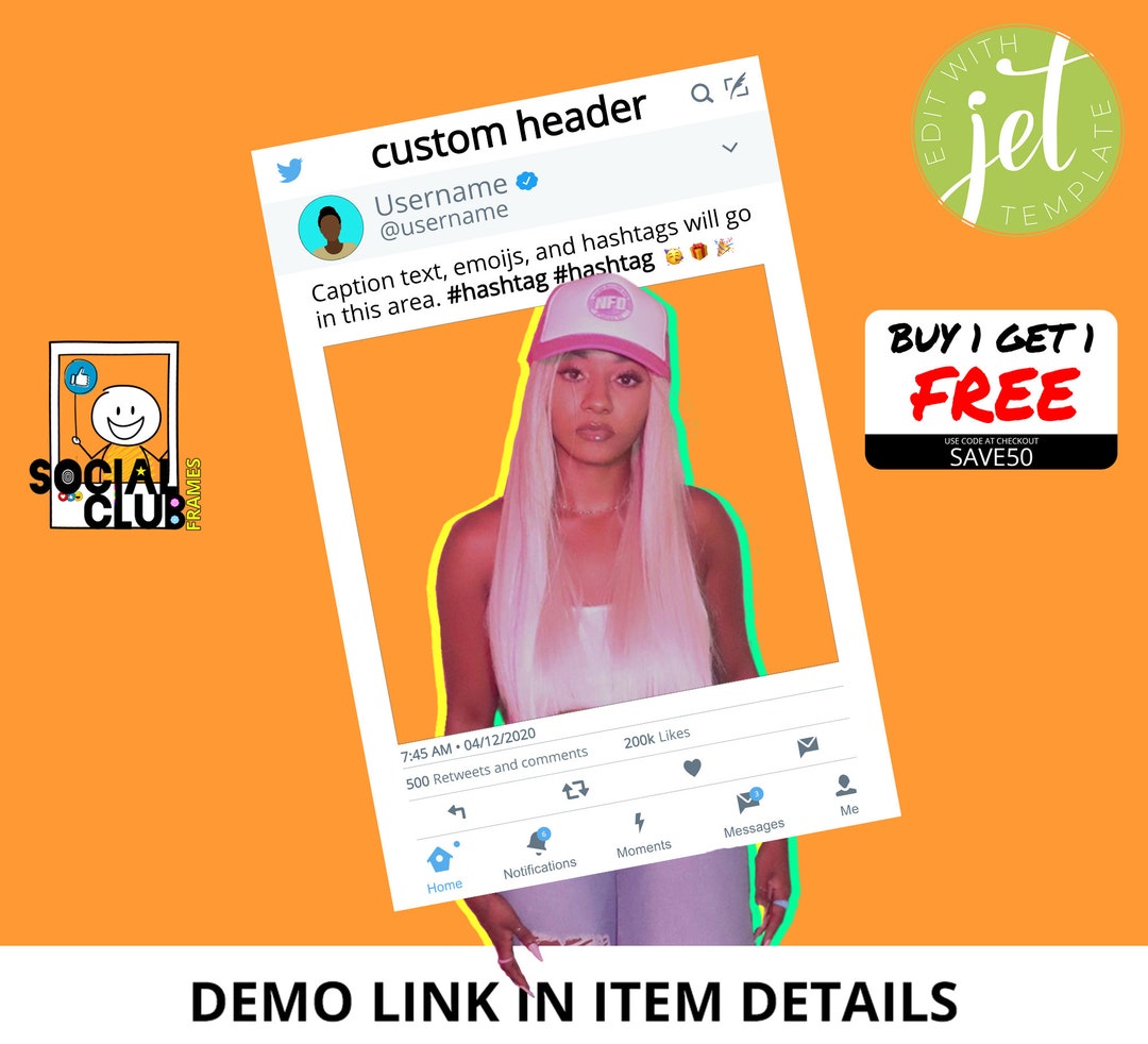 Twitter Selfie Frame, Social Media Photo Booth Prop, Editable ...