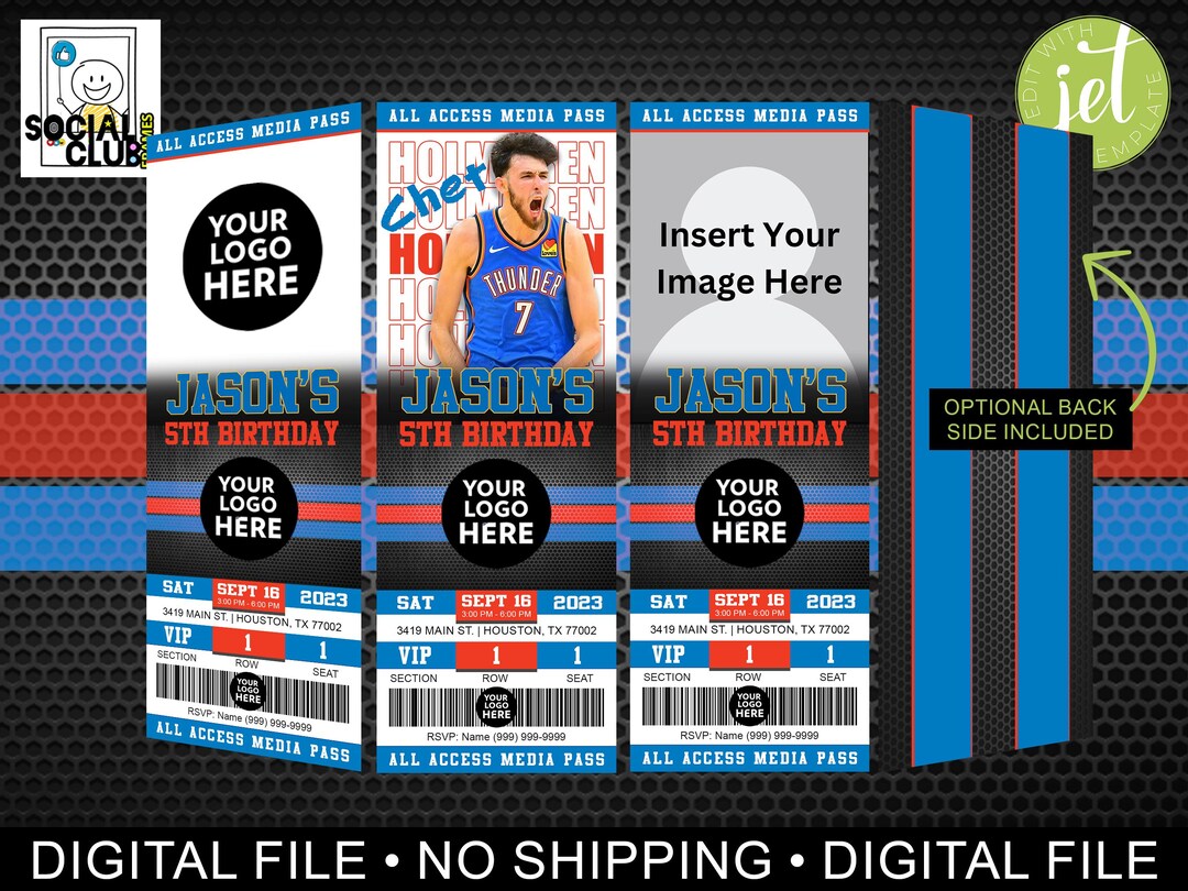 Oklahoma City Thunder Birthday Ticket Invitation | Editable Basketball ...
