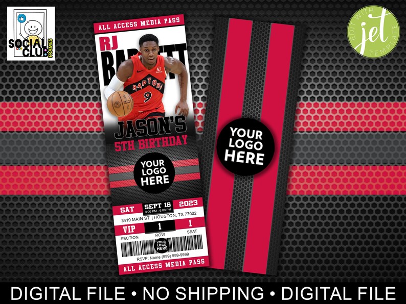 Toronto Raptors Birthday Ticket Invitation | Editable Basketball Party ...