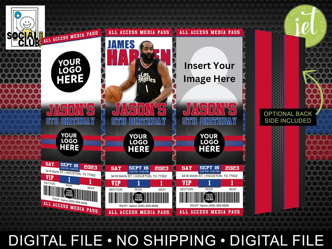 Los Angeles Clippers Birthday Ticket Invitation | Editable Basketball ...