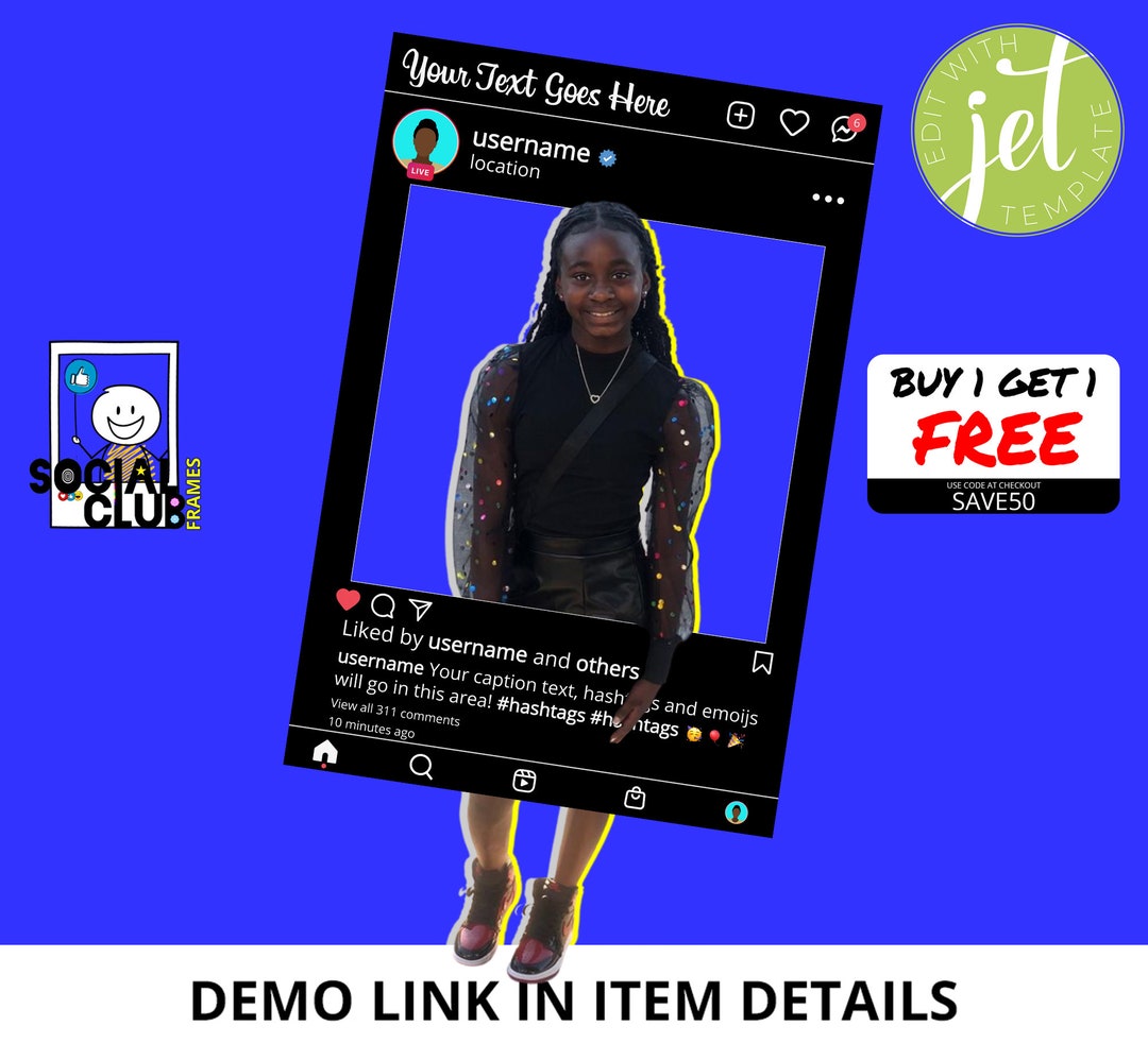 Instagram Selfie Frame, Social Media Photo Booth Prop, Editable ...