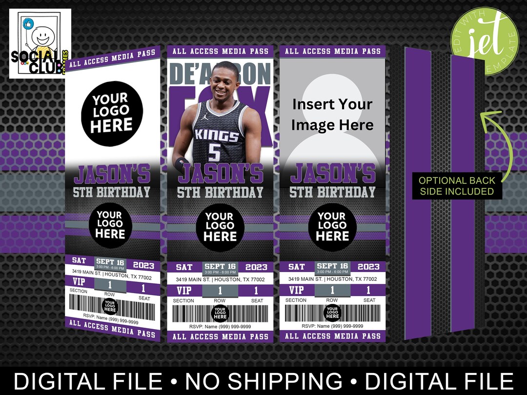 Sacramento Kings Birthday Invitation: Sports Ticket (digital Invitation ...