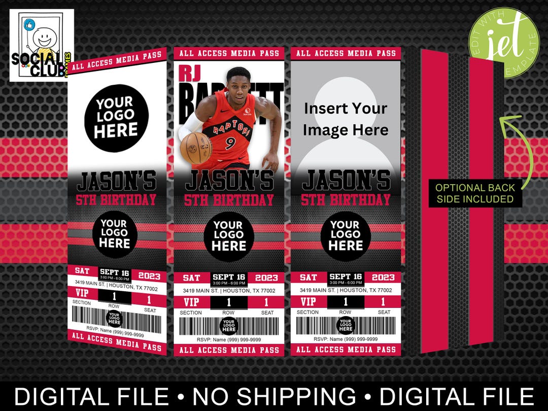 Toronto Raptors Birthday Ticket Invitation | Editable Basketball Party ...