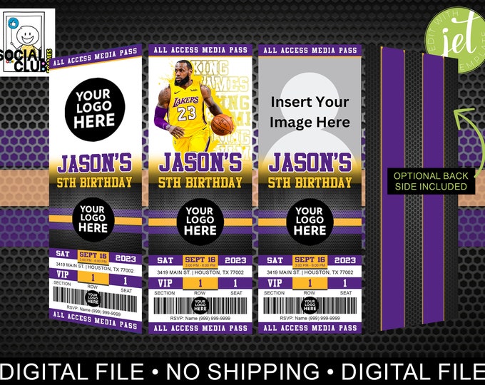 Los Angeles Lakers Themed Ticket Invitation, Lakers Ticket Invite ...