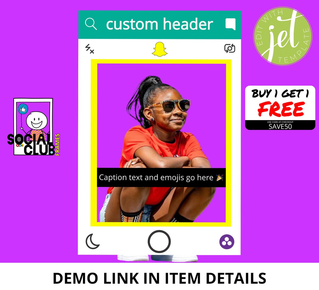 Snapchat Selfie Frame, Social Media Photo Booth Prop, Editable ...