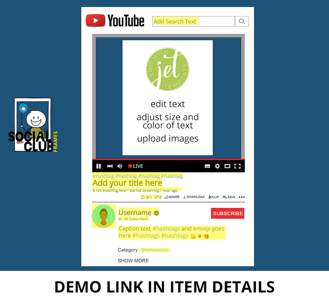 Youtube Selfie Frame Social Media Photo Booth Prop Editable - Etsy