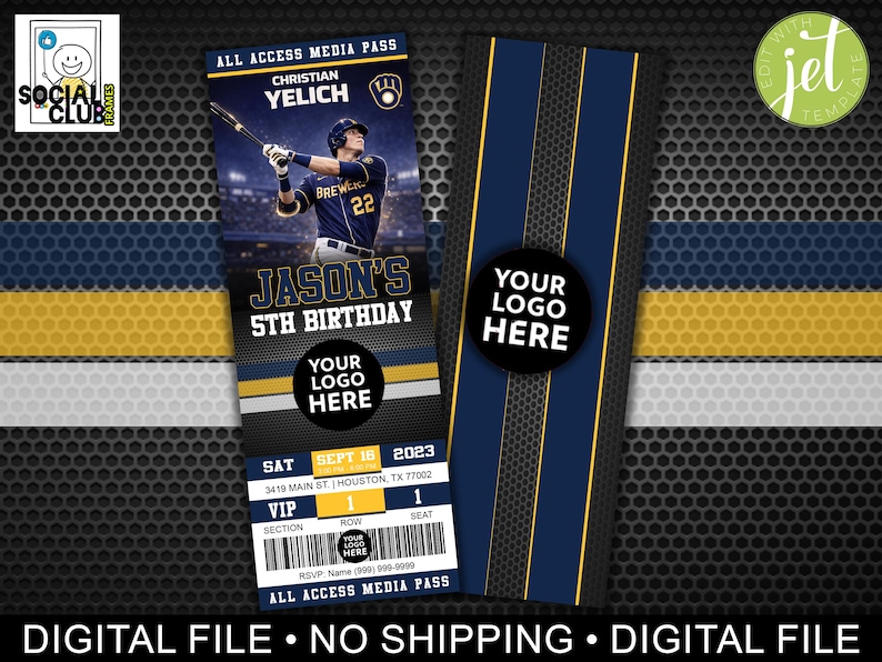 Milwaukee Brewers Birthday Ticket Invitation | Editable Baseball Party ...