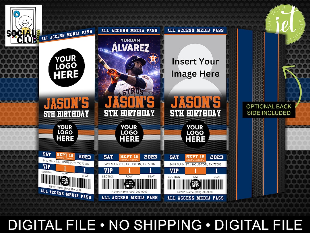 Houston Astros Birthday Ticket Invitation | Editable Baseball Party ...