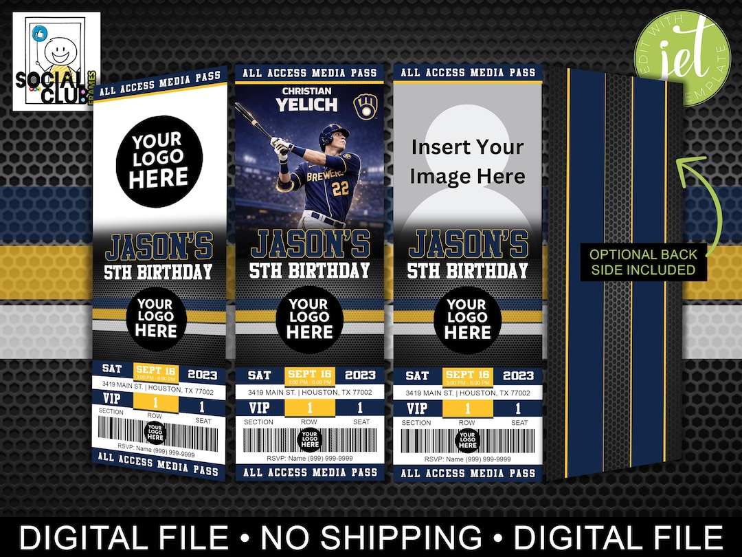 Milwaukee Brewers Birthday Ticket Invitation | Editable Baseball Party ...