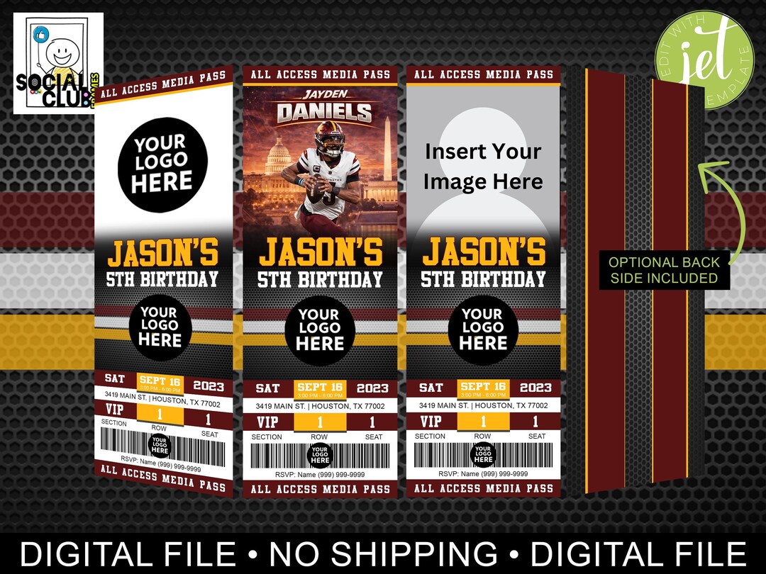 Washington Commanders Birthday Ticket Invitation | Editable Football ...