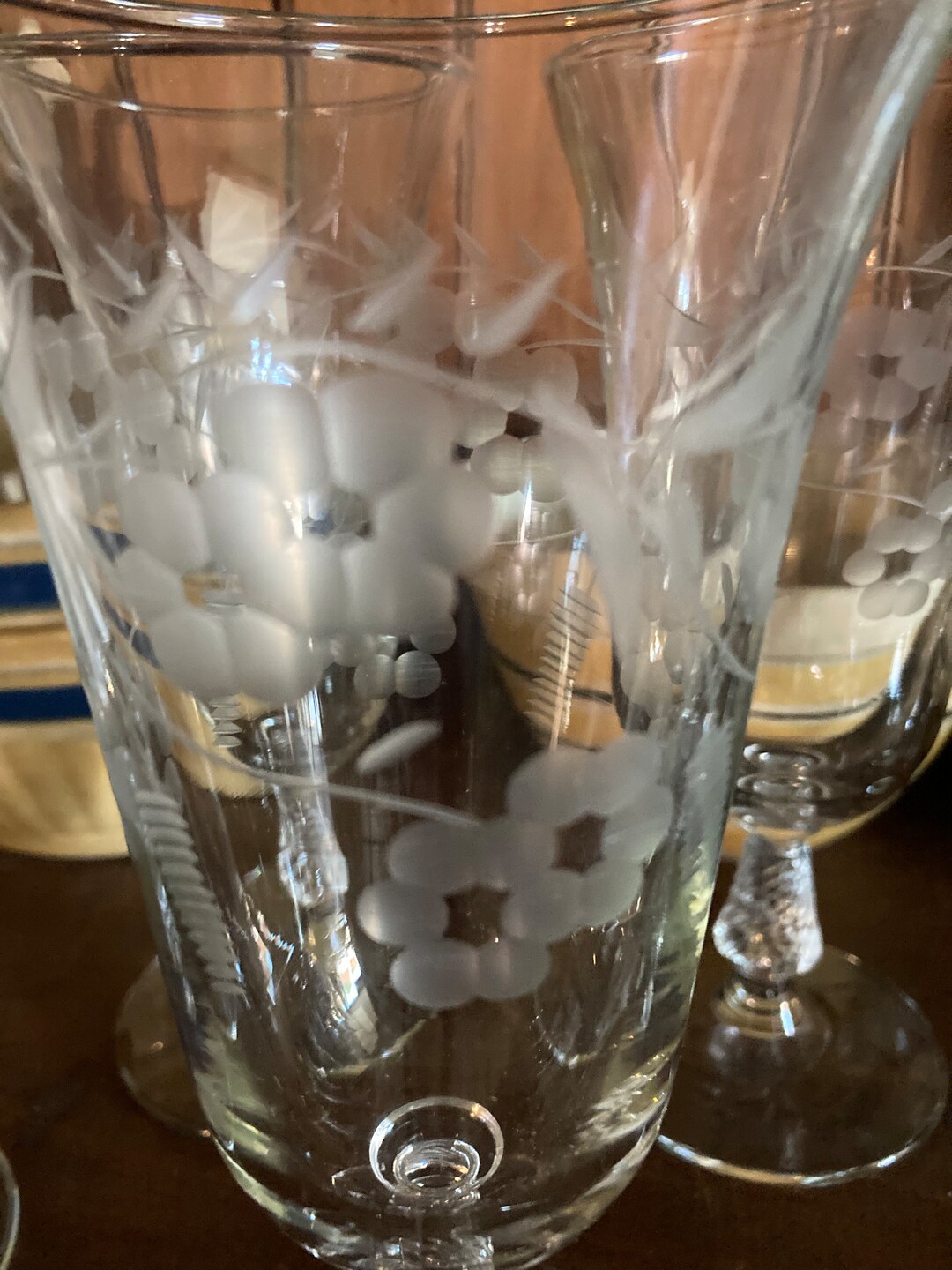 Set of 7 Tall Footed Fancy Elegant Etched Goblets or Parfait - Etsy