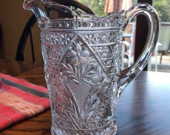 Early American Pattern Glass EAPG Pitcher Heavily Patterned With Vase ...