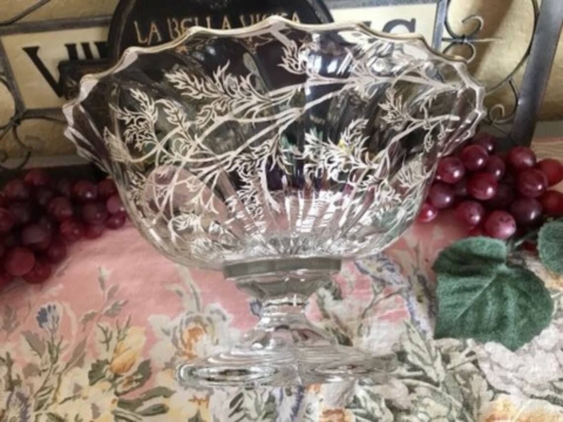 Vintage Large Footed Elegant Bowl With Silver Overlay With | Etsy