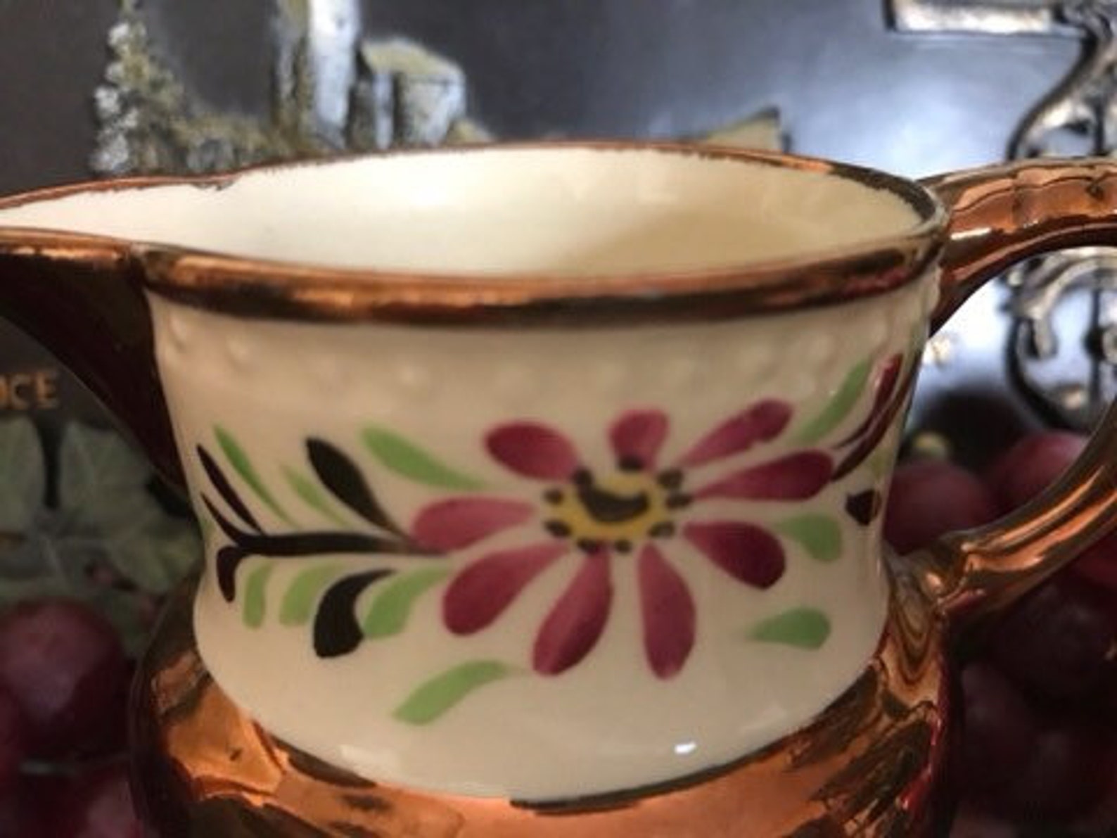 Vintage Lusterware Creamer With Hand Painted Flowers - Etsy