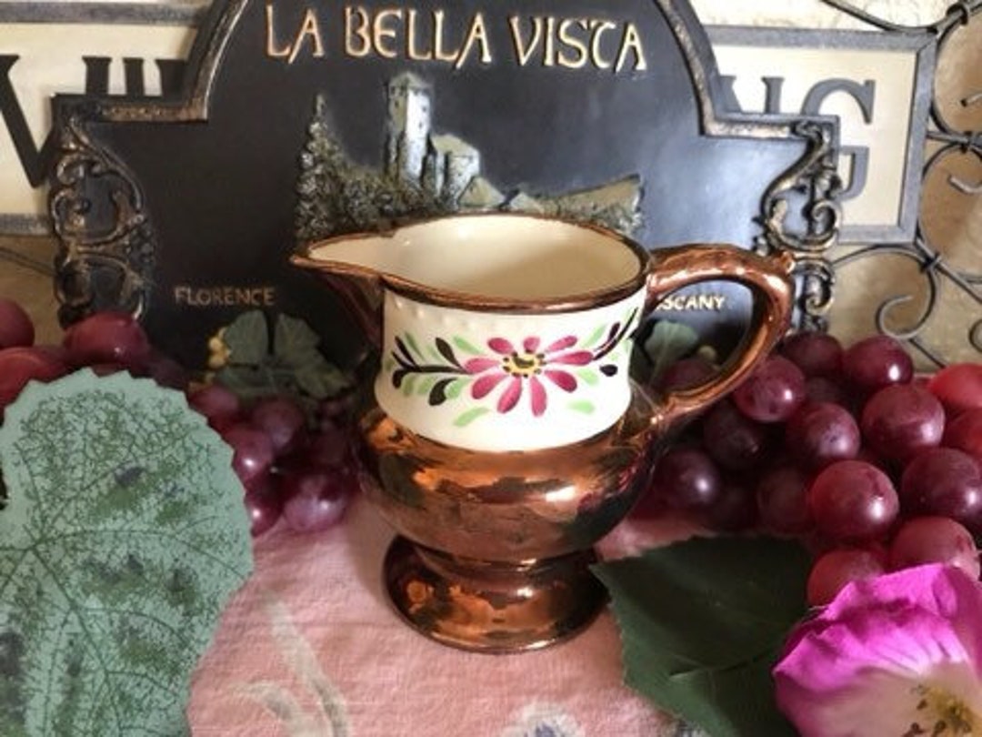 Vintage Lusterware Creamer With Hand Painted Flowers - Etsy