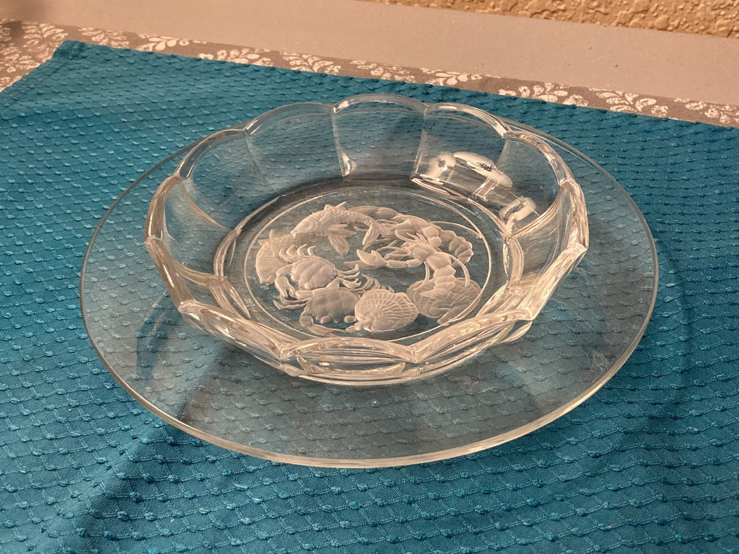 Val St Lambert VAL Crystal Fish Theme Bowl and Plate - Etsy