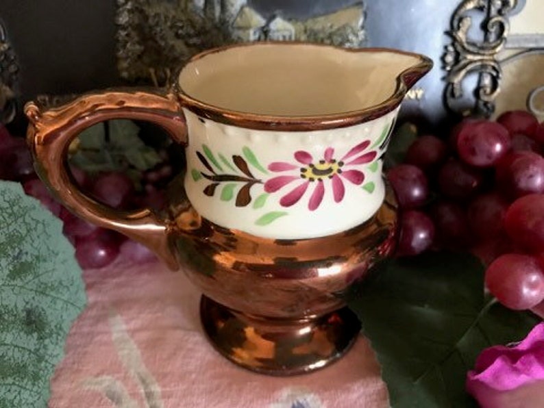 Vintage Lusterware Creamer With Hand Painted Flowers - Etsy