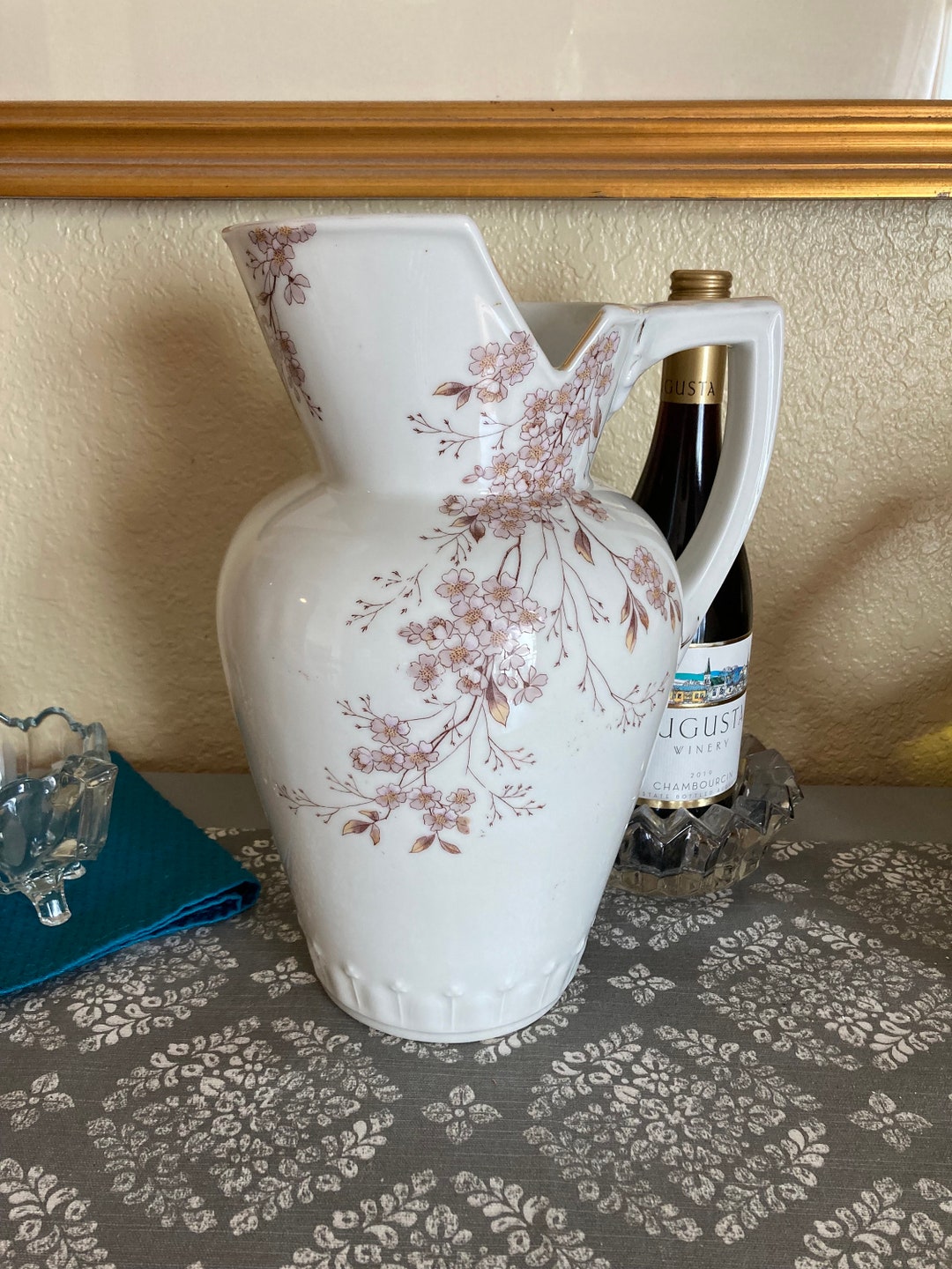 Antique Austrian China Pitcher, Hand Painted Floral Design - Etsy
