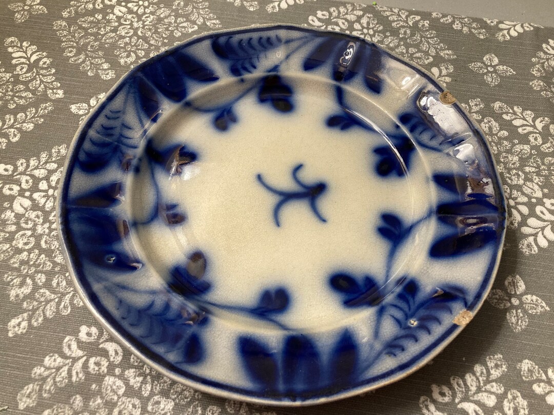 Antique Flow Blue Ironstone Plate Circa 1850 With Chips - Etsy