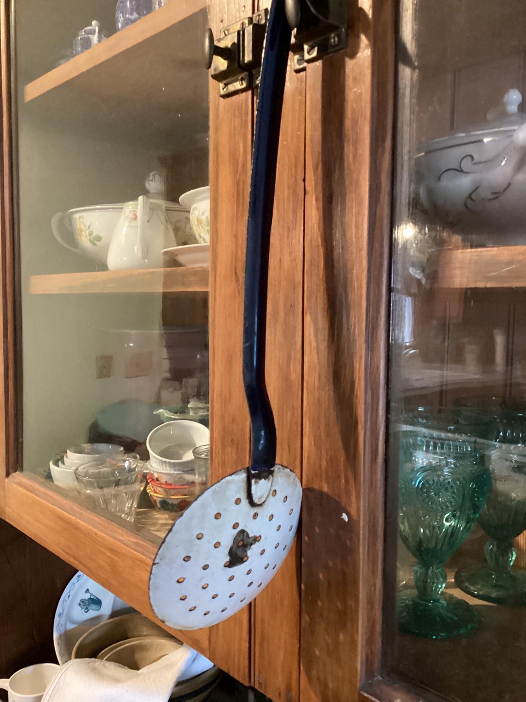 Vintage Enamel Long Handled Stirring Strainer Spatula Pioneer Rustic ...