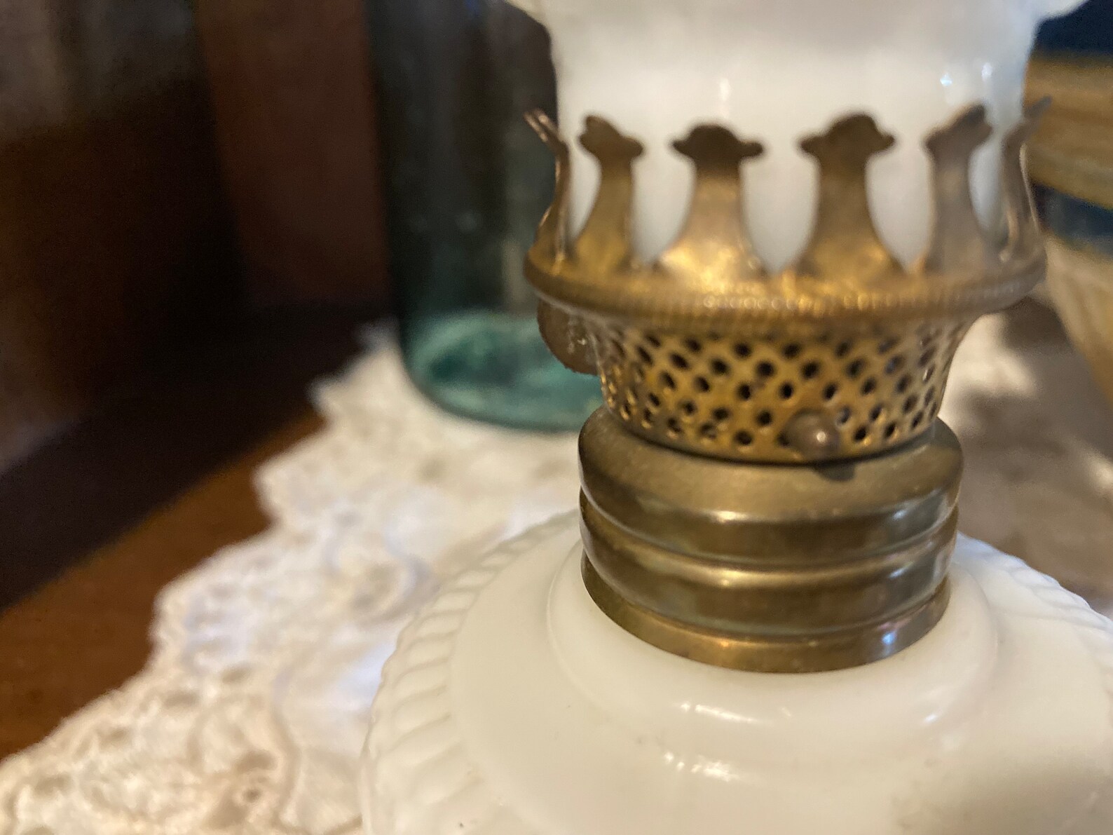 Antique Miniature Oil Lamp Victorian Milk Glass With Shade, Burner and ...