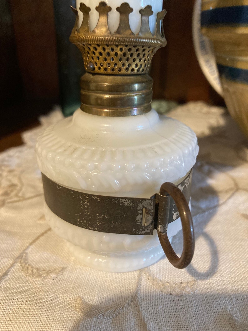 Antique Miniature Oil Lamp Victorian Milk Glass With Shade, Burner and ...