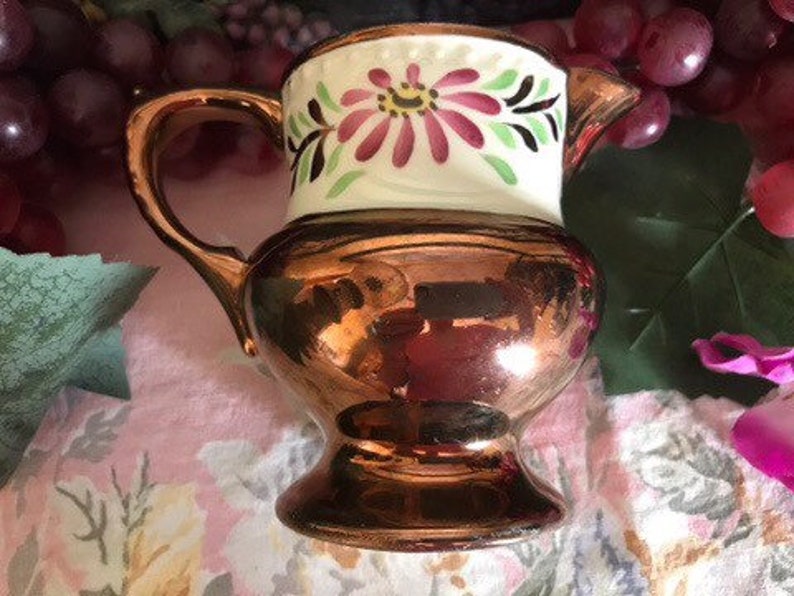 Vintage Lusterware Creamer With Hand Painted Flowers - Etsy