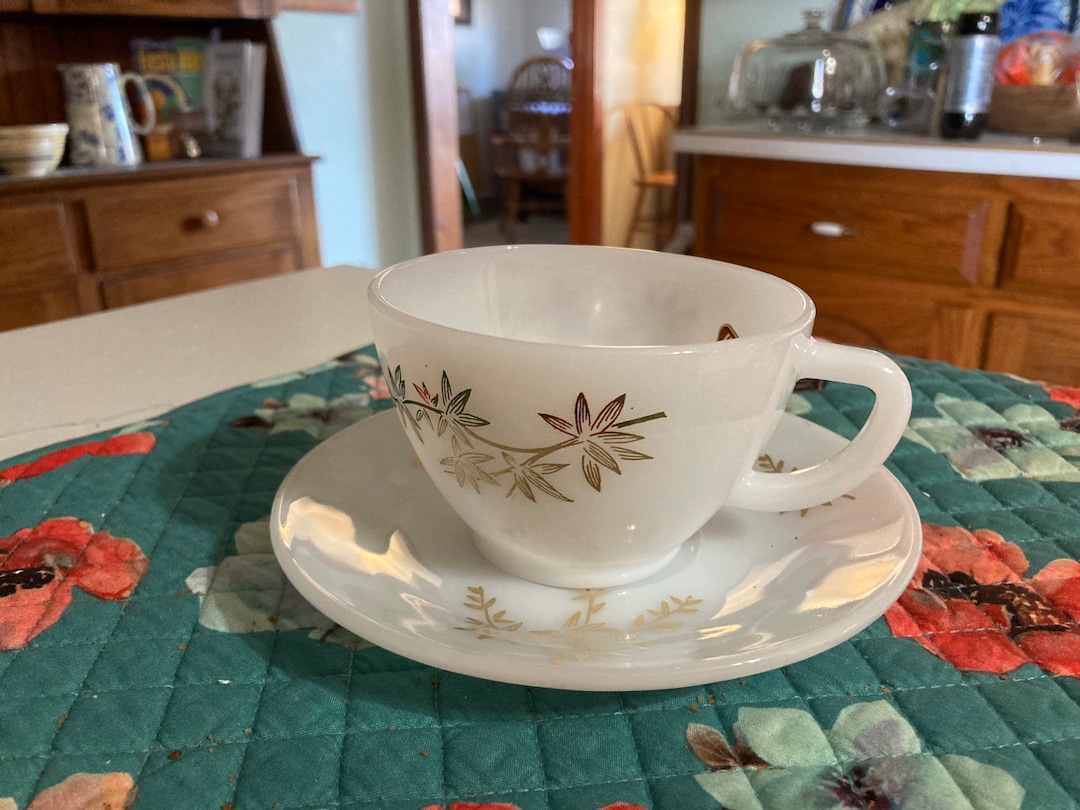 Vintage Federal Glass Heat Proof Cup and Saucer Golden Glory Retro ! - Etsy
