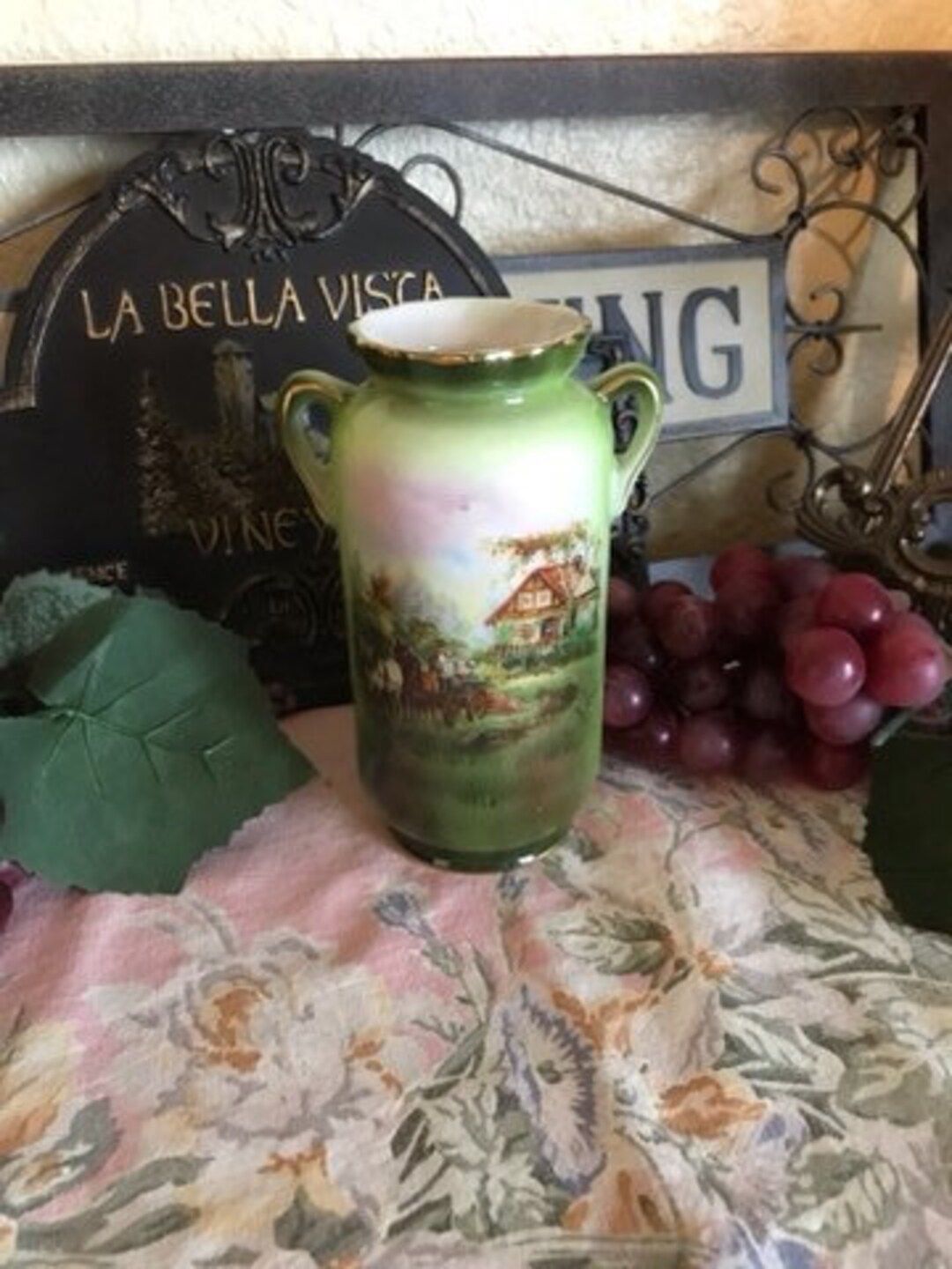 Antique Hand Painted Two Handled Bud Vase Rural Scene Marked Austria - Etsy