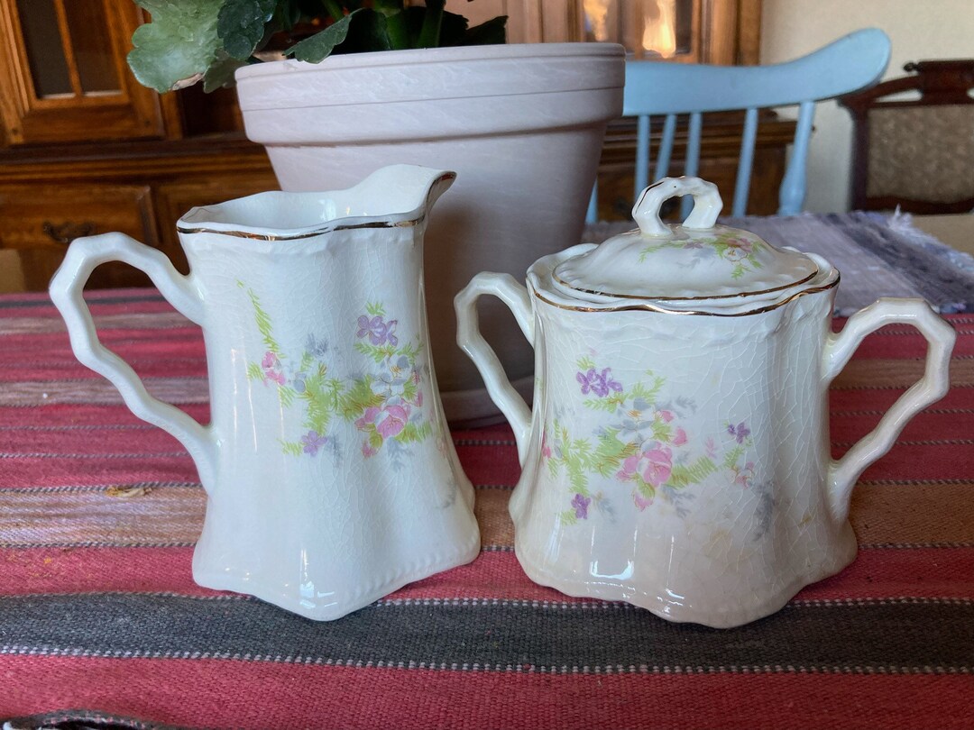 Vintage Shabby Chic Crooksville China Floral Pattern Cream and Sugar - Etsy