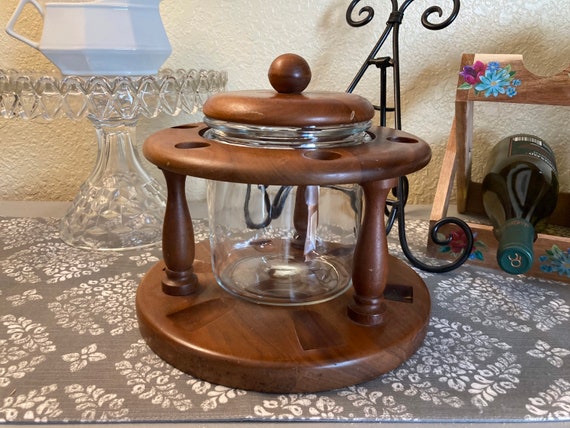 Vintage Walnut Pipe Stand Caddy With Glass Humidor - Etsy