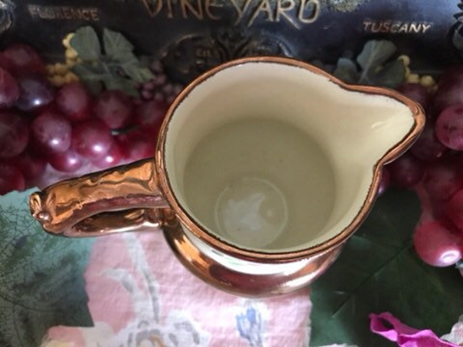 Vintage Lusterware Creamer With Hand Painted Flowers - Etsy