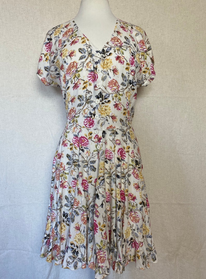 90s Rose Dress // Vintage 1990s White Floral Dress by - Etsy