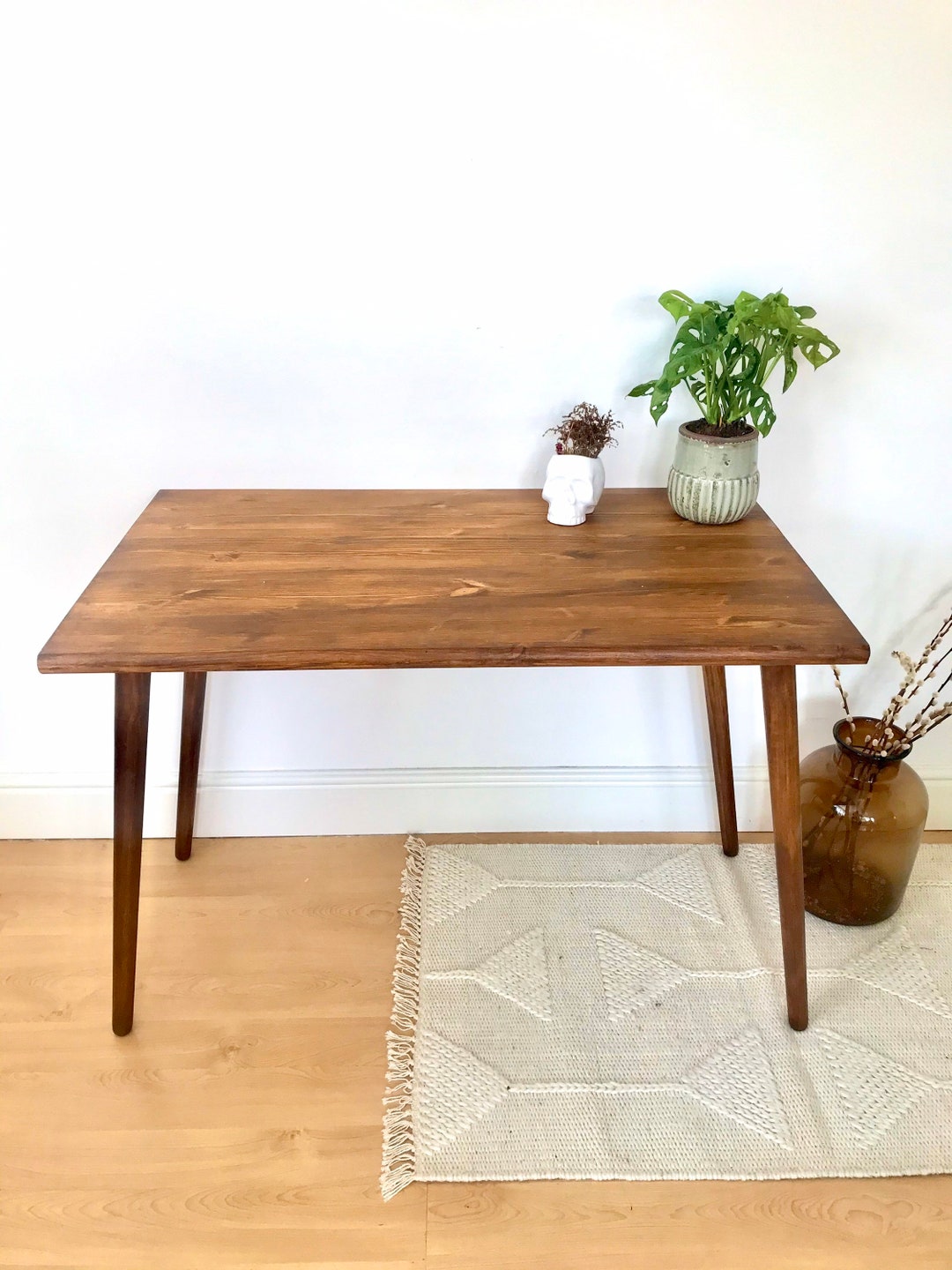 Bespoke Handmade Wooden Table / Desk. 120 X 60, Tapered Wood Legs. Dark ...
