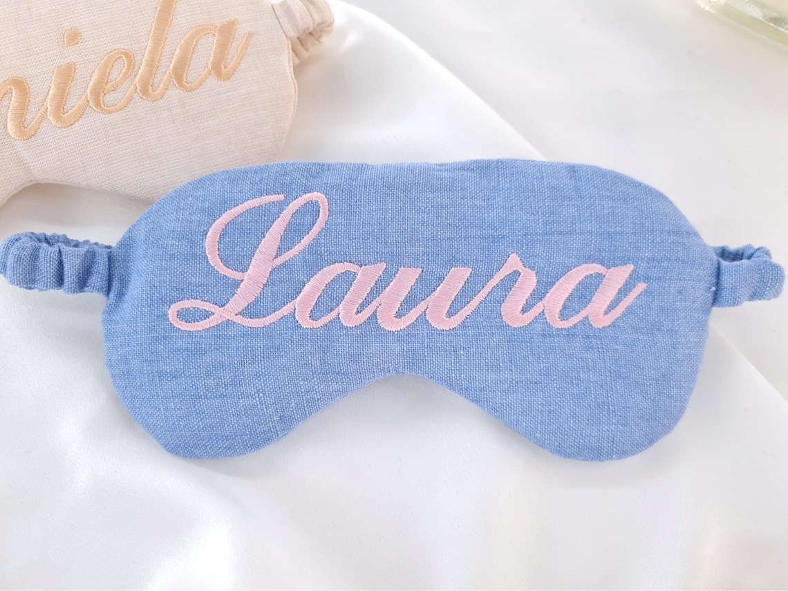 Embroidered Linen Sleep Mask, Custom Eye Mask, Personalized Sleeping ...