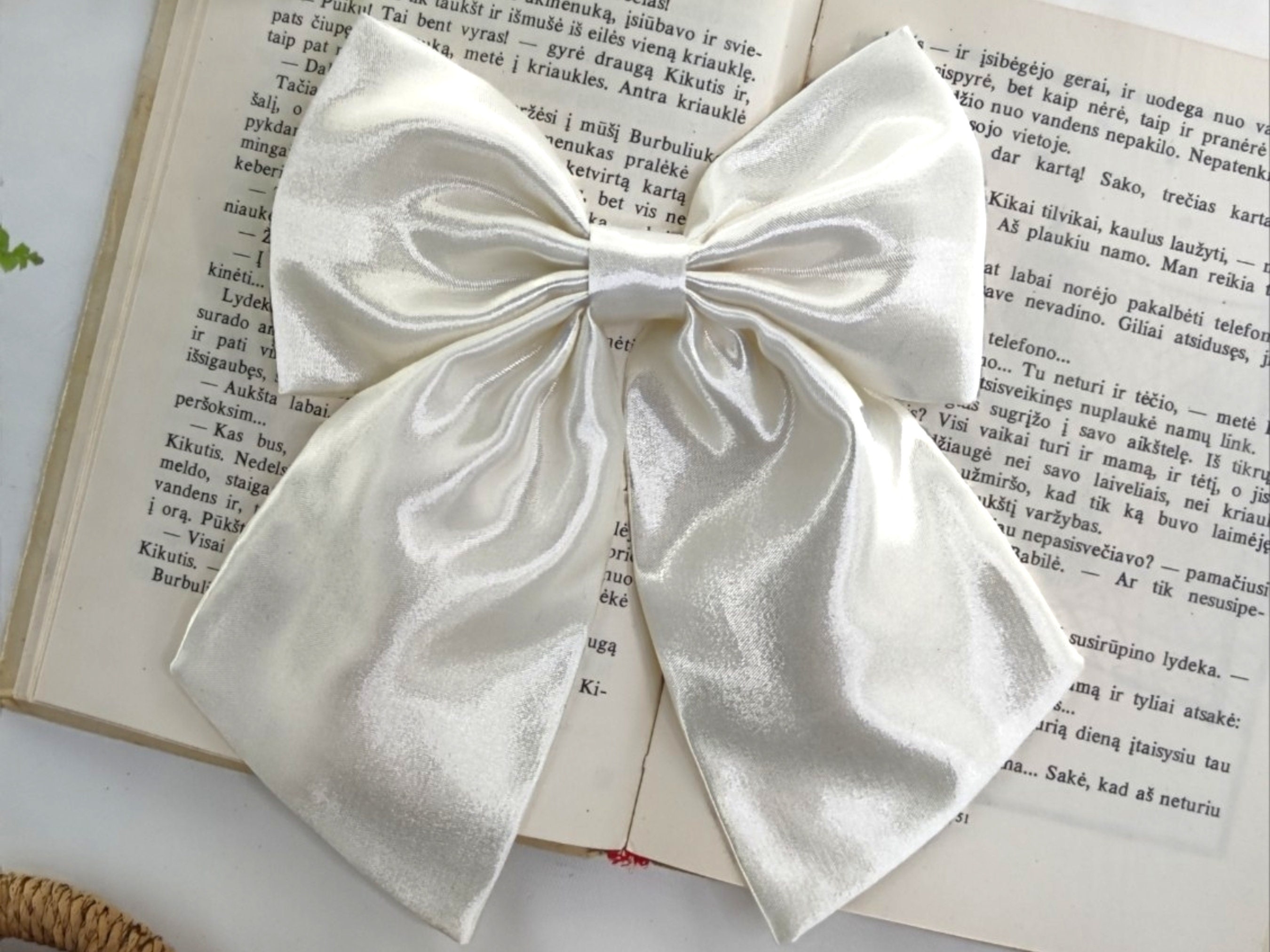 Bow Hair Clip, White Satin Bow, Large Hair Bows, Bow Hair Tie, Hair ...