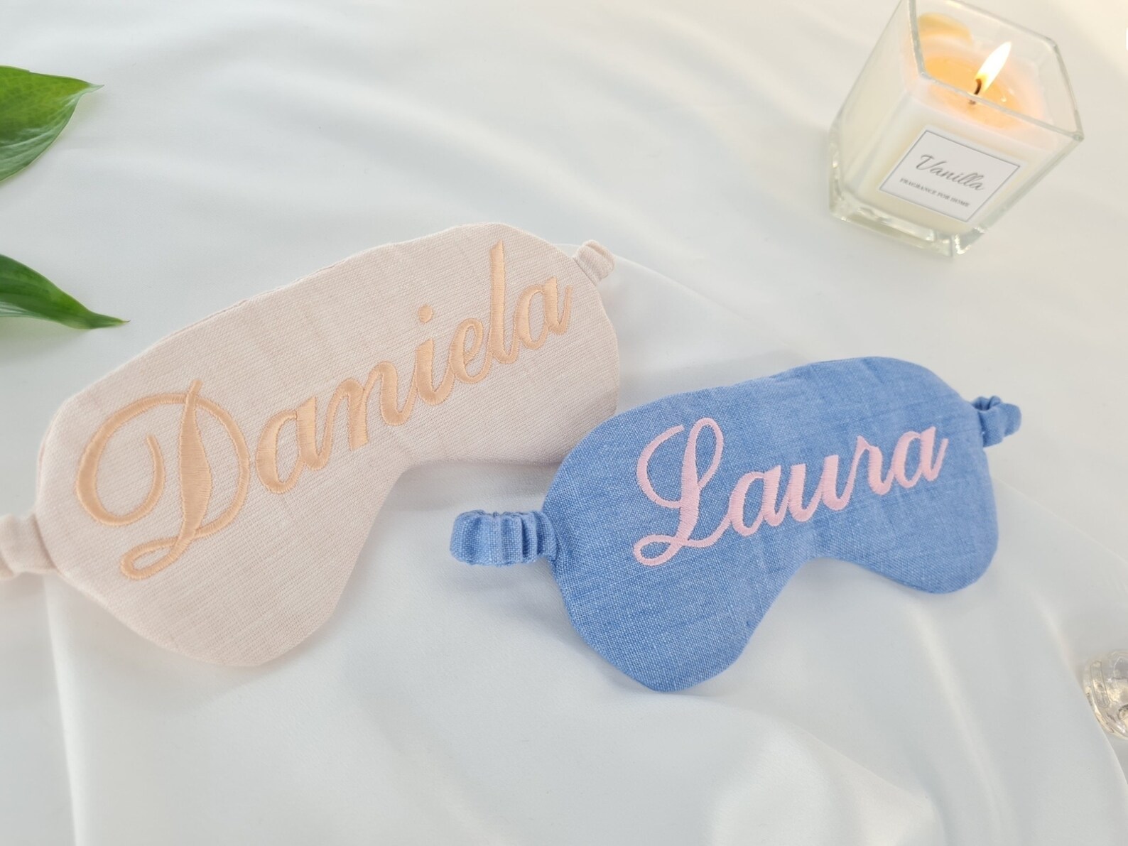 Embroidered Linen Sleep Mask, Custom Eye Mask, Personalized Sleeping ...