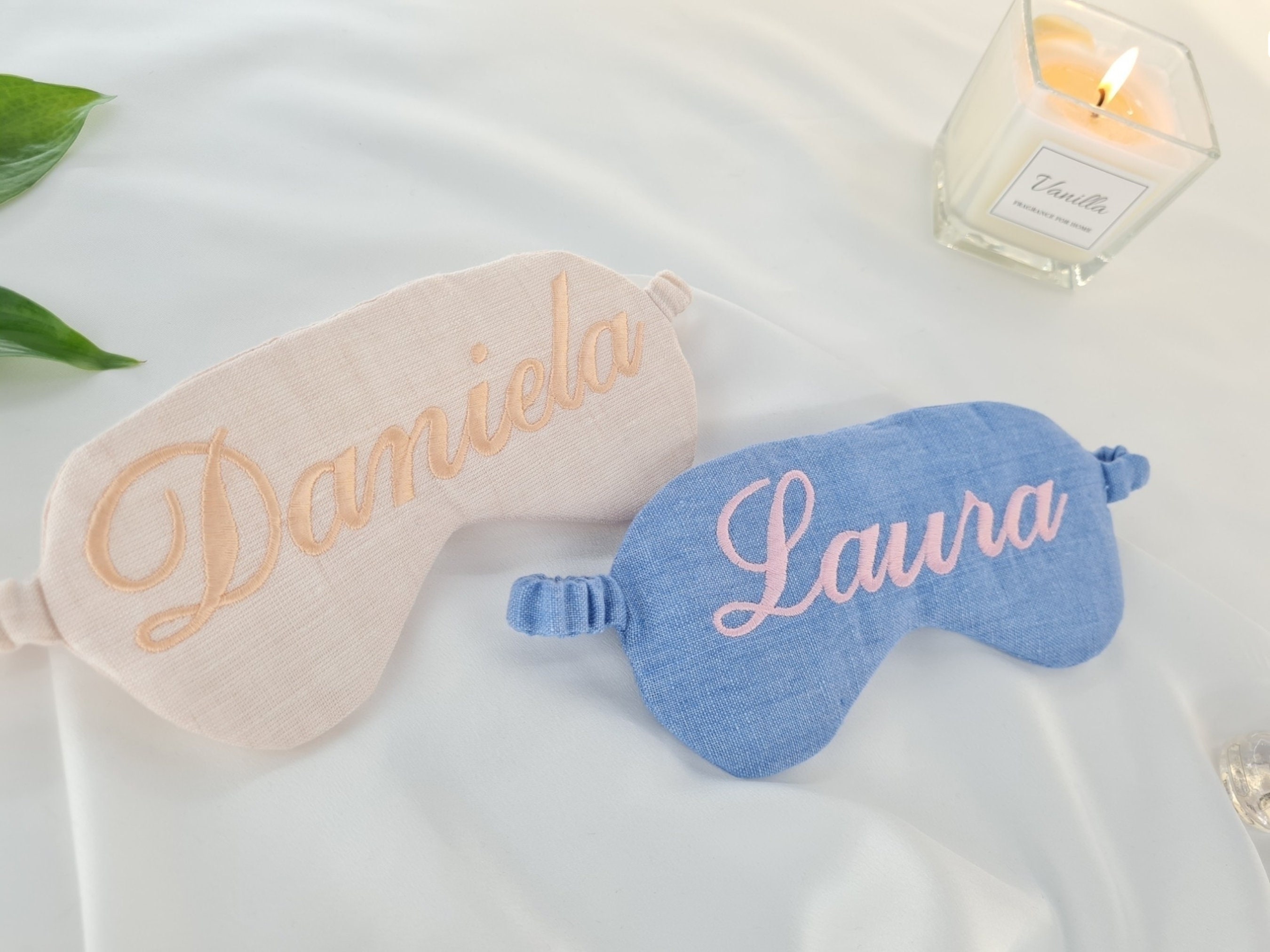 Embroidered Linen Sleep Mask, Custom Eye Mask, Personalized Sleeping ...